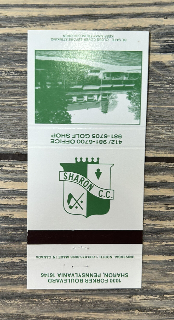 Vintage Sharon Country Club Pennsylvania Matchbook Cover Advertisement ...