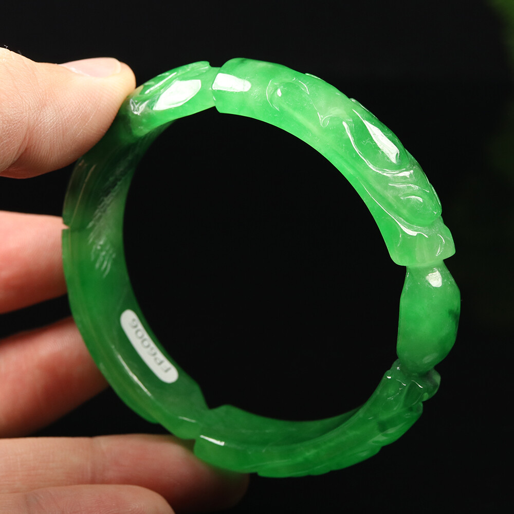 58mm Emerald Green Jadeite Jade Bangle Bracelet Dragon Phoenix 龙凤呈祥 ...
