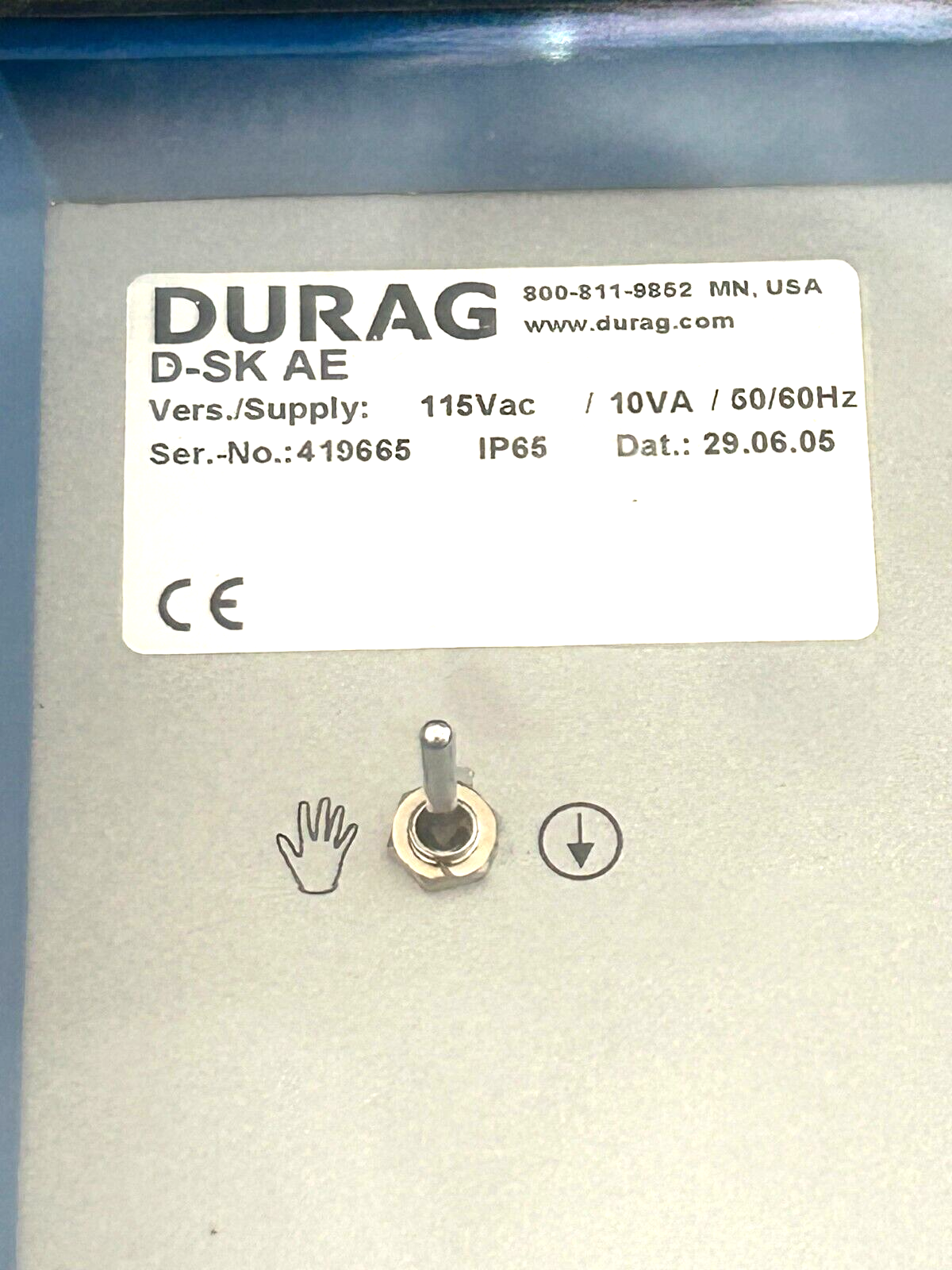 DURAG D-SK AE Vers./Supply: 115Vac /10VA /60/60Hz Fail Safe Shutter ...