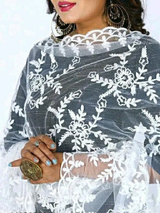Net White Embroidered Dupatta Women traditional Indian chunni Pakistani ...