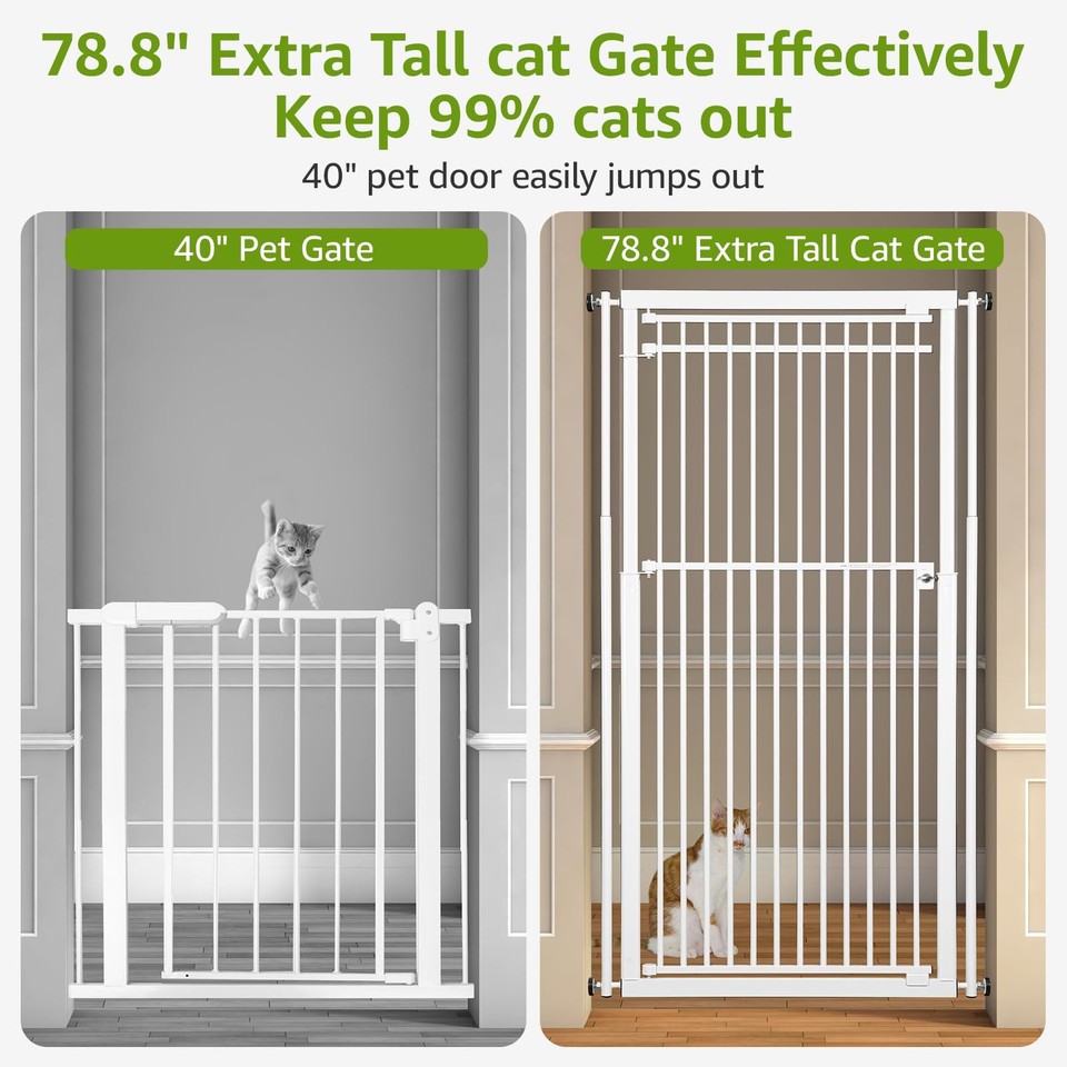 WIDERSAFER 78.8" Extra Tall Cat Gate 28.3-33" Safety Metal Pet Door ...