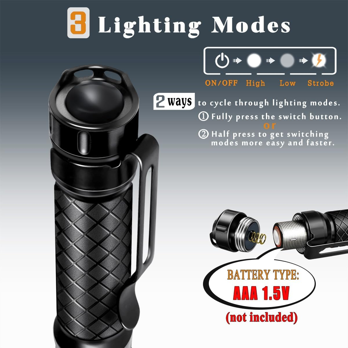 Mini Flashlight 3 Modes Small Flashlights LED Powerful High Lumens ...