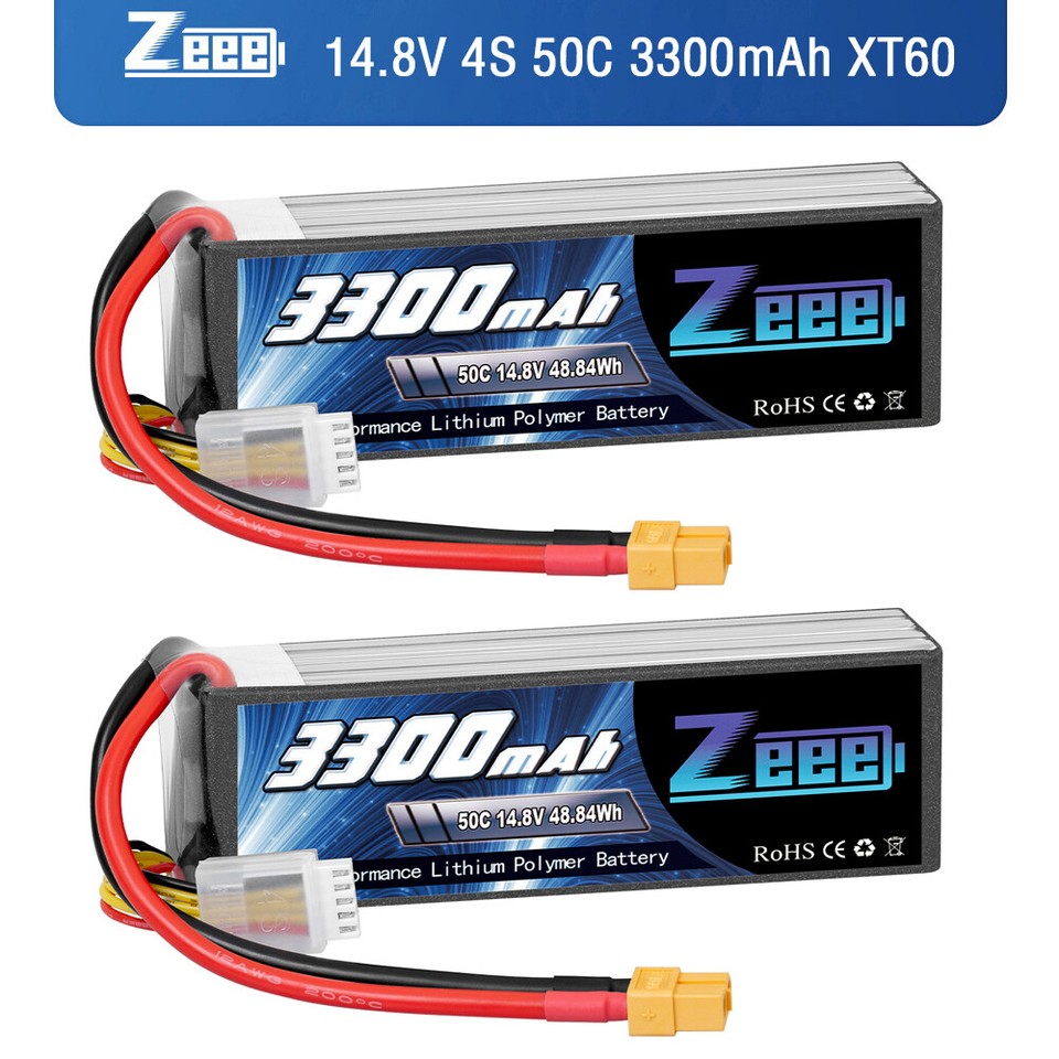 2x Zeee 14.8V 3300mAh 4S Lipo Battery 50C XT60 for RC Car Truck Boat ...