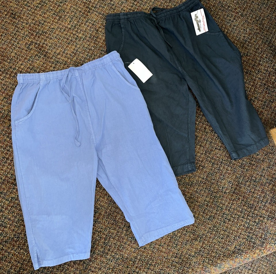 Ragtop USA 100% Cotton Pull On Capris White L,BEIGE L,BLUE L,GREEN M ...