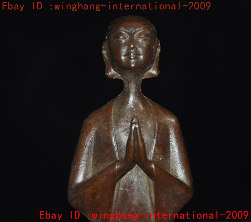 4.2"Chinese Buddhism temple pure Bronze pray bow down monk Heshang man ...