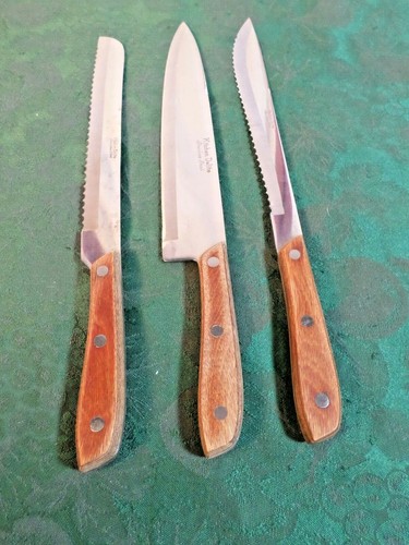 3 Vintage Kitchen Delite Stainless Steel Wooden Handled Kitchen Knives ...