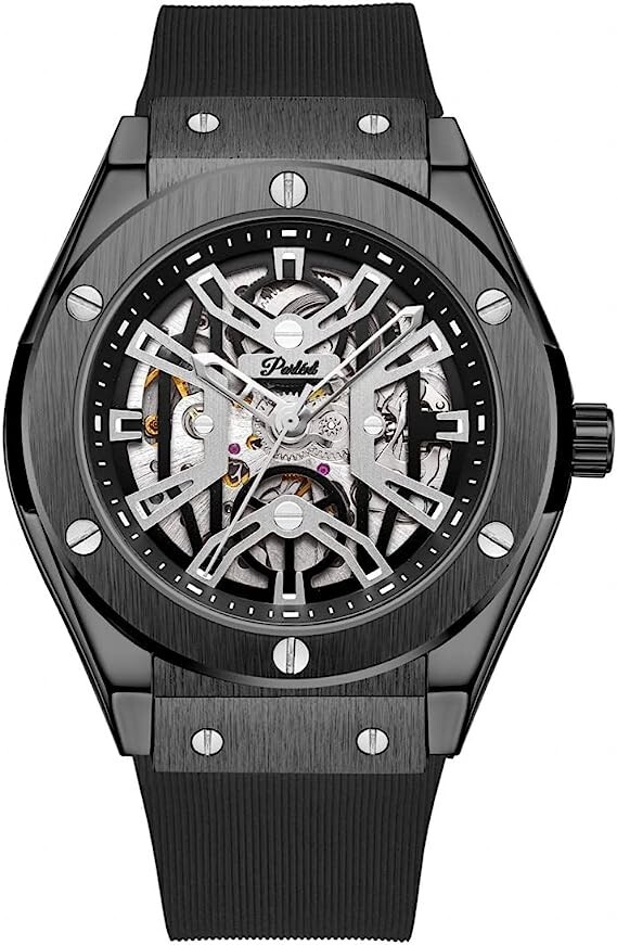 Parlent Watch Boston Black Men's Analogue Automatic Watch Rubber Strap ...