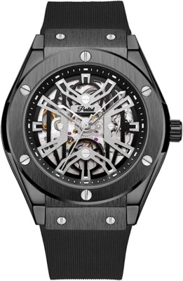 Parlent Watch Boston Black Men's Analogue Automatic Watch Rubber Strap ...