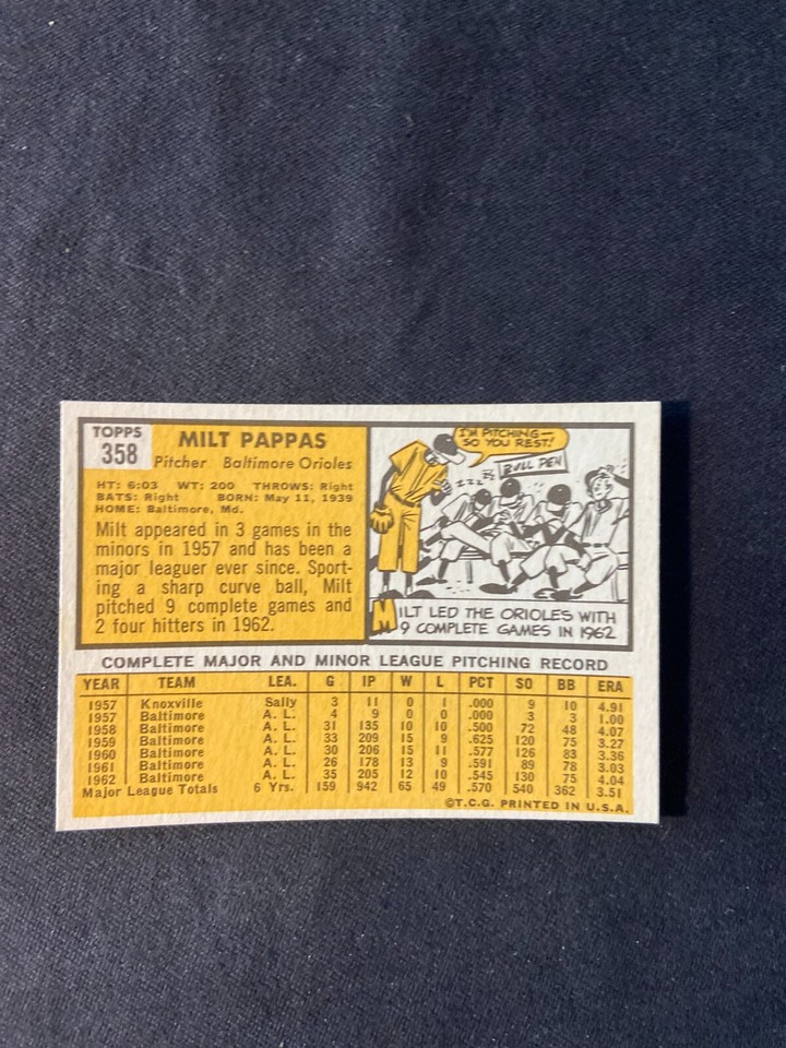 Beautiful pack fresh 1963 Topps Est NM #358 Milt Pappas | eBay