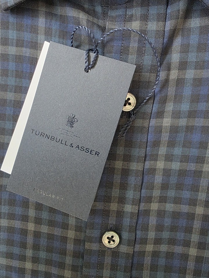 TURNBULL & ASSER NAVY CHECK WOOL WINDSOR SHIRT -£575 Brand New MADE IN ...