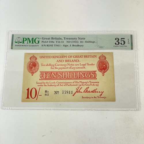 PMG Graded Great Britain Treasury Note John Bradbury 10 Shillings 1915 ...