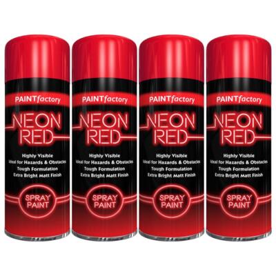4X Red Fluorescent Bright Neon Spray Paint Aerosol Diy Matt Hi Vis ...