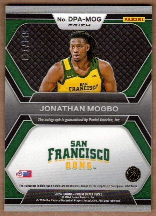 2024-25 Panini Prizm Draft Picks Draft Picks Auto Blue Jonathan Mogbo ...