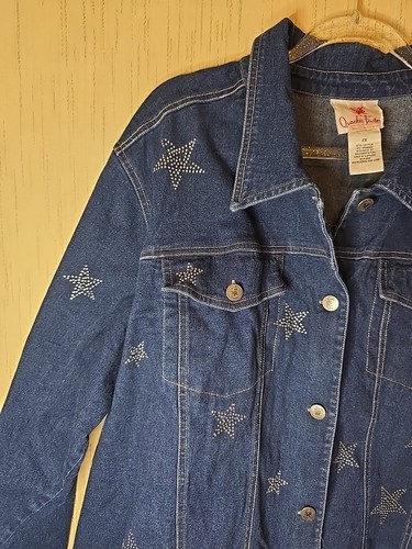 The Quacker Factory Denim Jean Jacket Star Embellishment Rhinestones ...