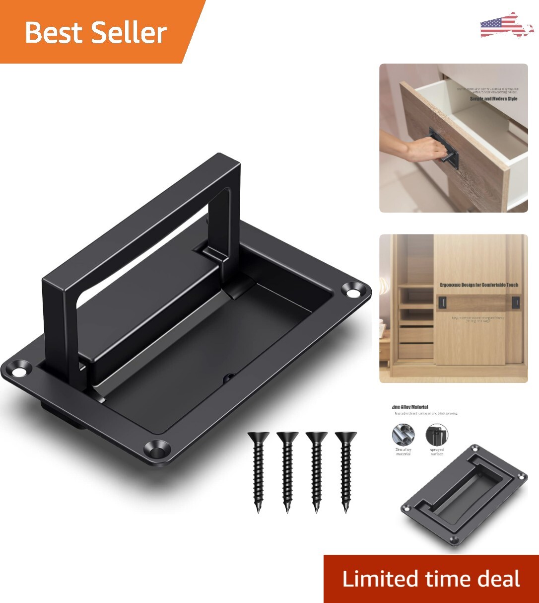 Heavy-Duty Recessed Door Pull Handle - Black Zinc Alloy - Easy ...