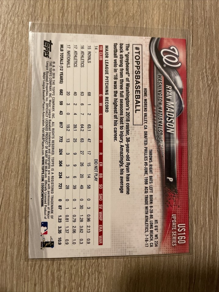 2018 Topps Update Rainbow Foil Parallel #US160 Ryan Madson Washington ...