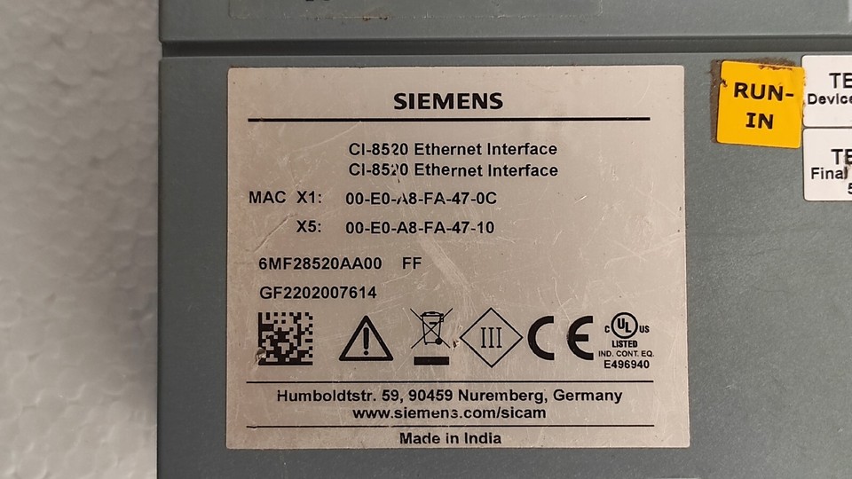 Siemens ci-8520 / CI-8520 Sicam A8000 Series Ethernet Interface Module ...
