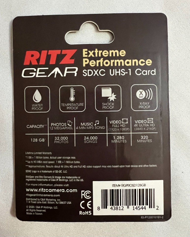 RITZ Extreme Performance High Speed UHS-I SDXC 128GB SD Card 90/60 MB/S ...