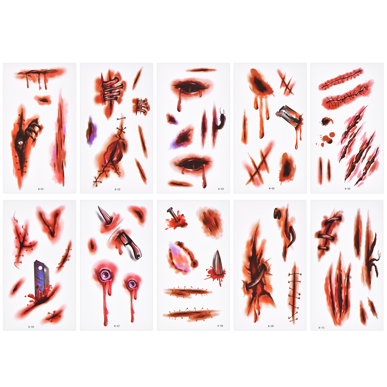 10pcs Fake Water Tattoo Scar/Real Blood Scars/Wound Stickers Halloween ...