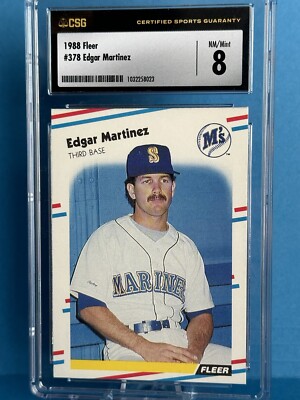 EDGAR MARTINEZ 1988 FLEER #378 GRADED CSG 8 MARINERS HOF ROOKIE CARD RC ...