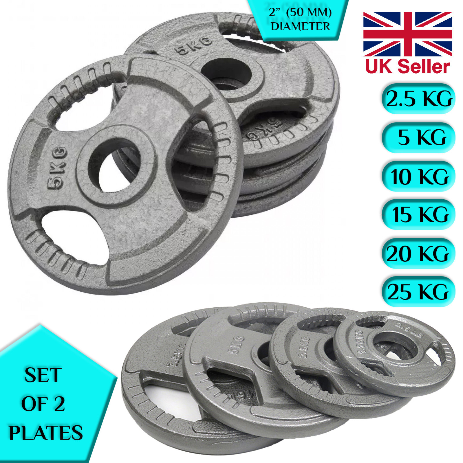 Weight Plates Set Pair Cast Iron 2" Hole Disc Dumbbell Olympic Barbell ...