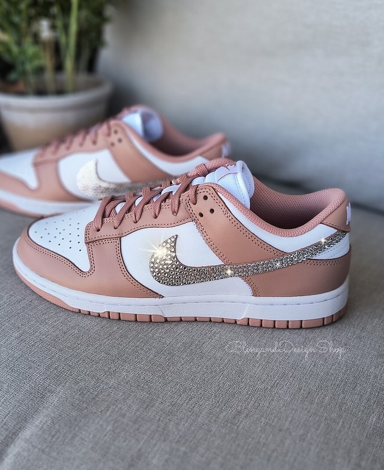 Customized Dunk Low White Rose Womens Sneakers Shoes with Crystals ...