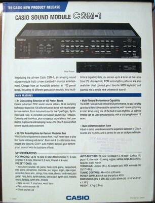 Casio CSM-1 CSM-10P MIDI Sound Module Original Casio Color Brochure ...