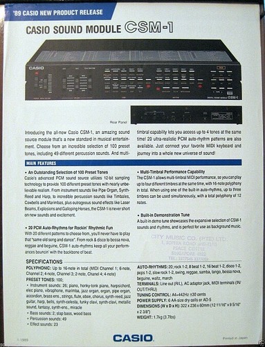 Casio CSM-1 CSM-10P MIDI Sound Module Original Casio Color Brochure ...
