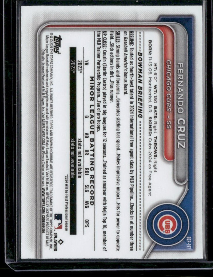 2024 Bowman Chrome #BCP-197a Fernando Cruz Prospects Mojo Refractors | eBay