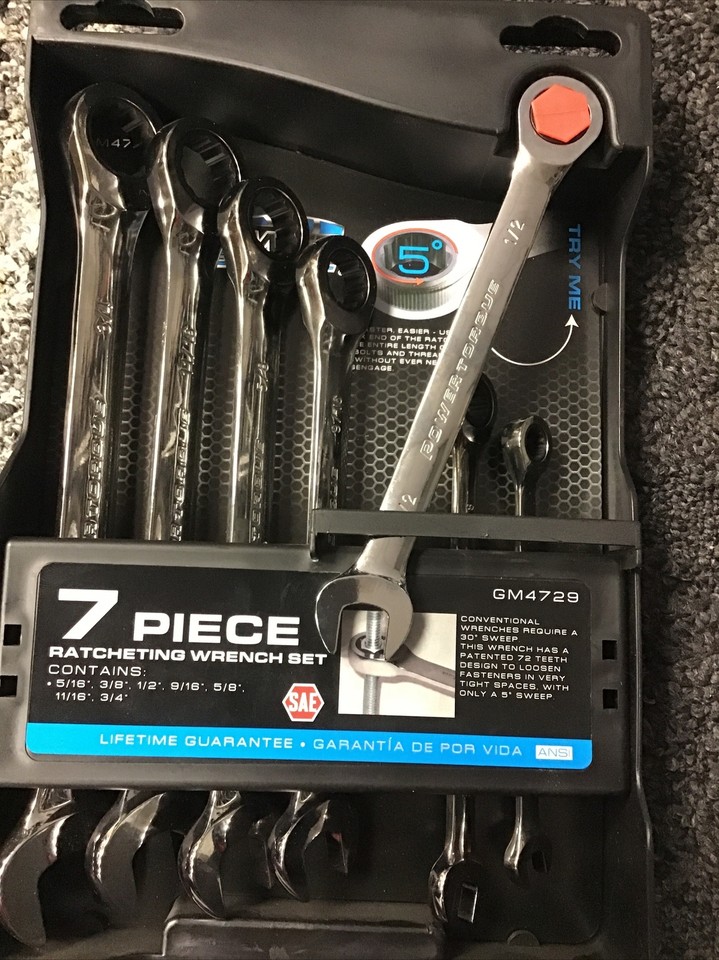 Power Torque Ratchet Ratcheting Wrench Set GM4729 SAE 7-piece NEW | eBay