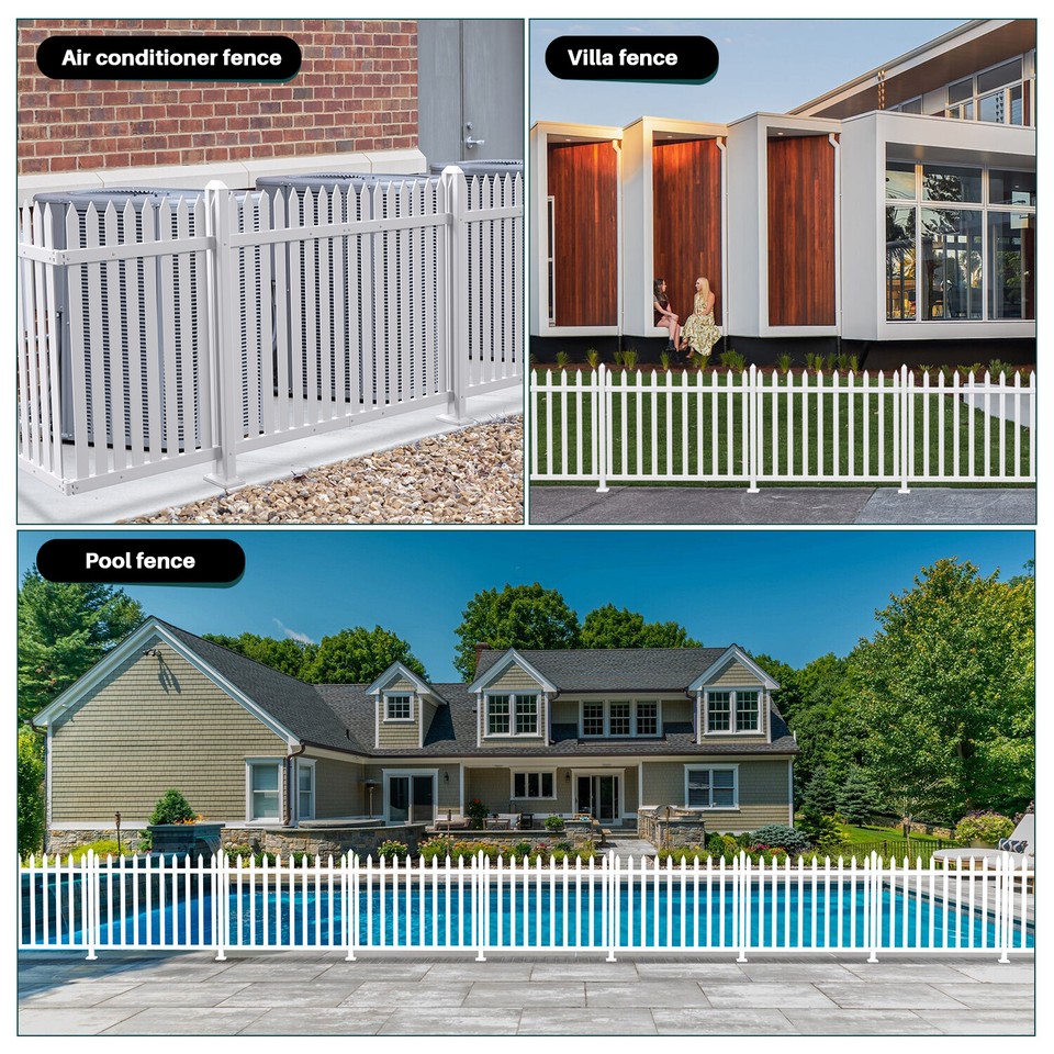 Vinyl Picket Fence PVC Panel White 84''Wx30''H Yard Garden Straight 34 ...