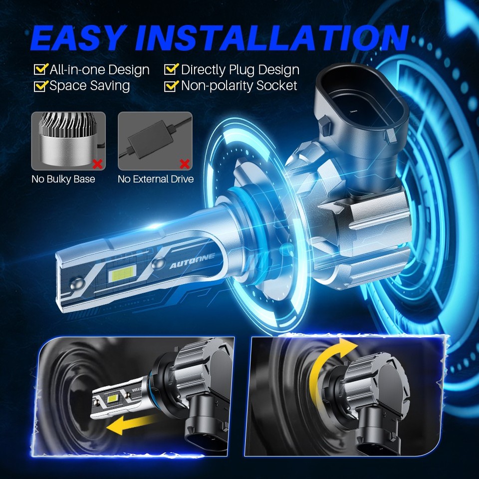 AUTOONE 9006 LED Headlight Kit Low Beam Bulb Super Bright 6500K White ...