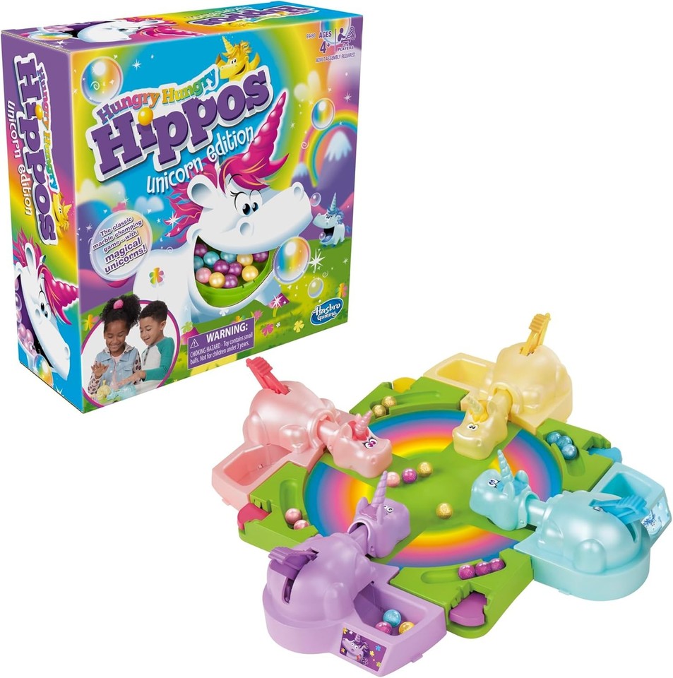 Hasbro Gaming Hungry Hippos Unicorn Edition Pre-School Board Game for ...