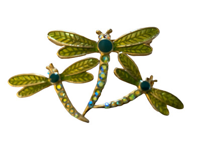 Amazing Firefly Brooch Gold Green and Rhinestones 3 Fireflies Maker TC ...