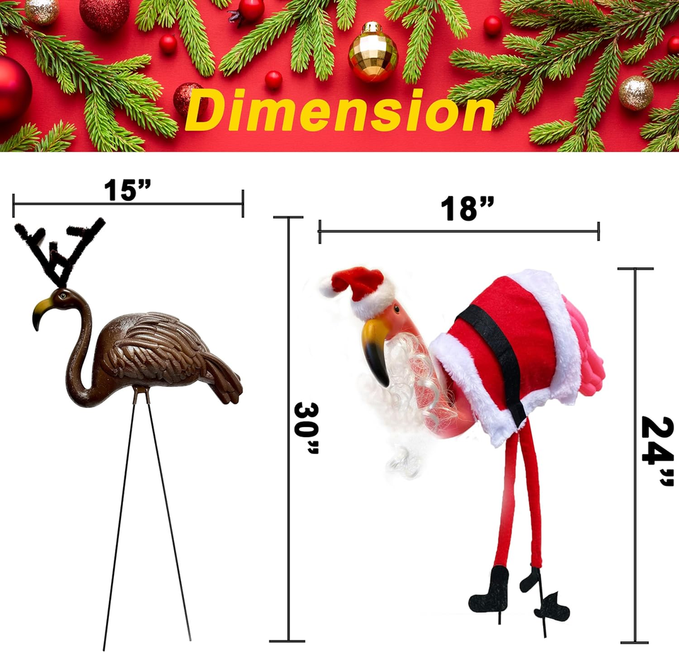 Large Christmas Flamingo Yard Statue Decorations Santa Reindeer Garden ...