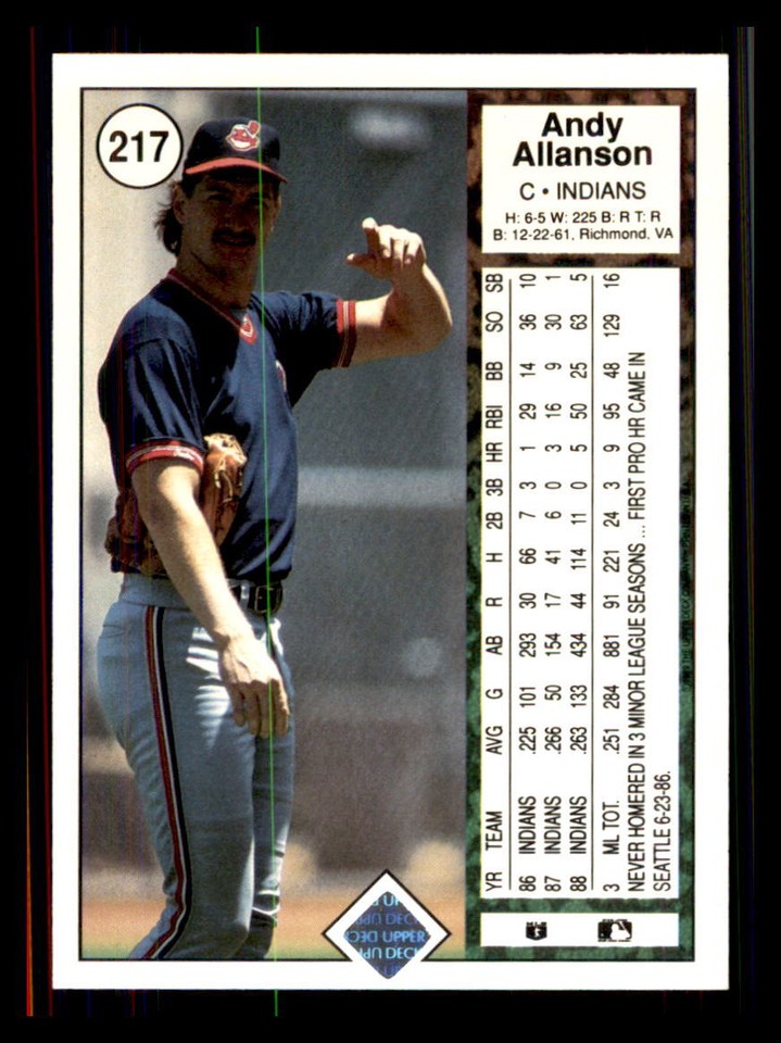 1989 Baseball 1989 Upper Deck Andy Allanson Cleveland Indians #217 1 | eBay