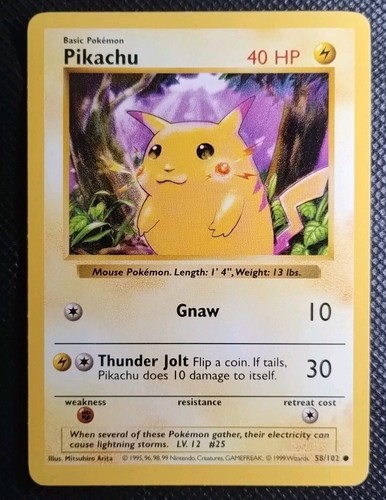 Pikachu Red Cheeks Shadowless 58/102 Base Set Pokémon Card WOTC - Light ...