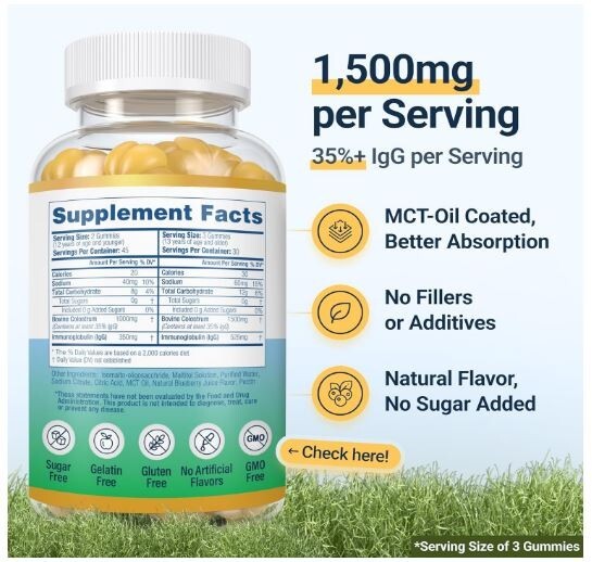 Sugar-Free Colostrum Gummies, Bovine Colostrum for Humans, Grass-Fed 8/ ...