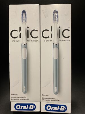 2x Oral-B Clic Manual Toothbrush with Magnetic Brush Holder - Aqua New ...