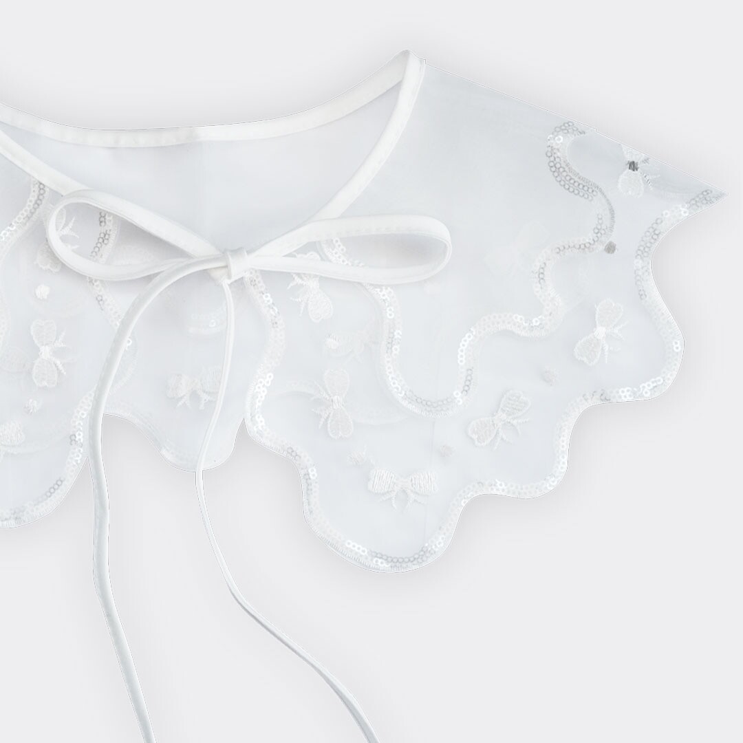 White Embroidered Sheer Collar Removable Detachable | eBay