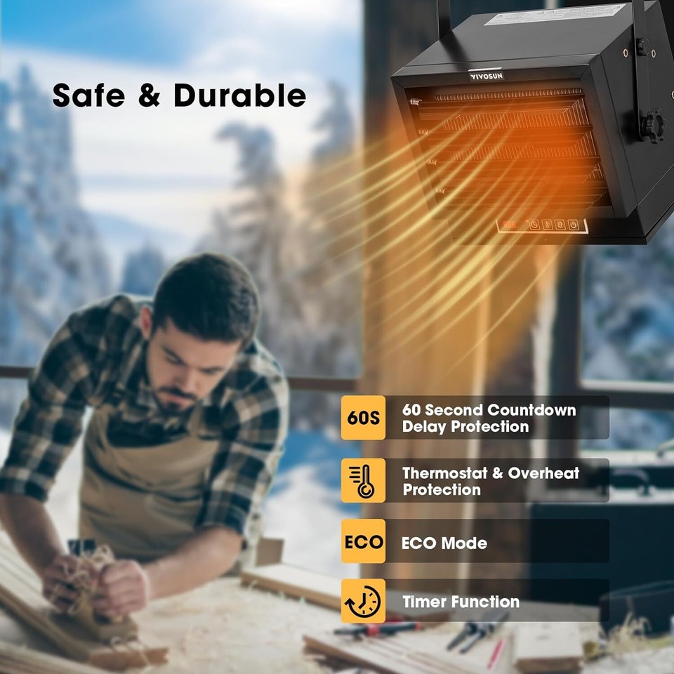 VIVOSUN 8500W Electric Garage Heater 3 Modes w/ Remote Overheat Protect ...