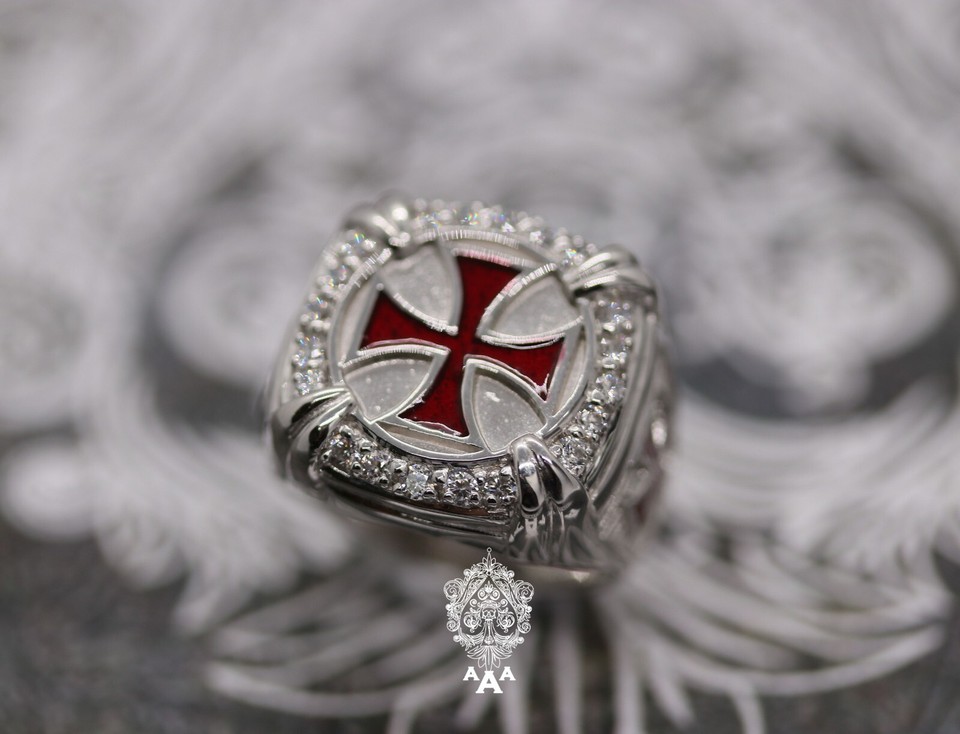 Cross Ring Knight Templar Cross Ring Knight Ring Silver 925 CZ Diamond ...