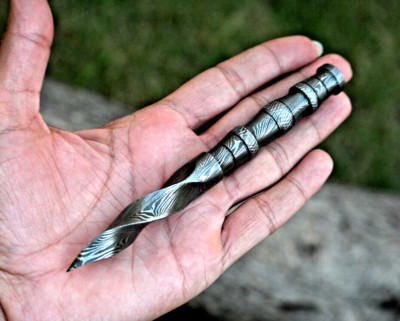 CUSTOM MADE HAND FORGED DAMASCUS STEEL KRIS BLADE TRI DAGGER KNIFE W SHEATH 2417 | eBay