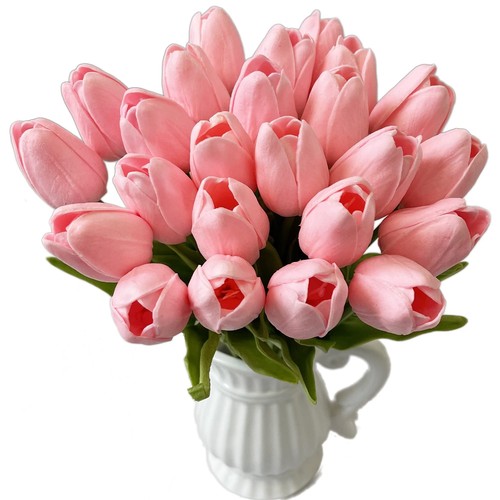 Pink Tulips Artificial Flowers Bulk 24 Pcs Fragrant Real Touch ...