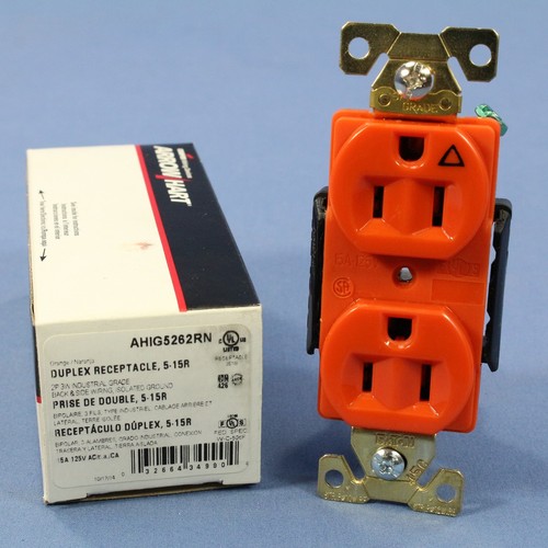 Cooper Arrow Hart Orange ISOLATED GROUND Receptacle Duplex Outlet 15A ...