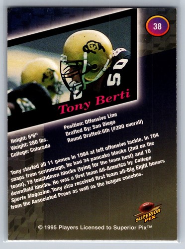 1995 Superior Pix Draft #38 Tony Berti Rookie RC ON CARD AUTO SP/6500 ...