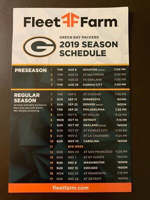Green Bay Packers 2019 NFL Magnet Schedule - Mills Fleet Farm | eBay