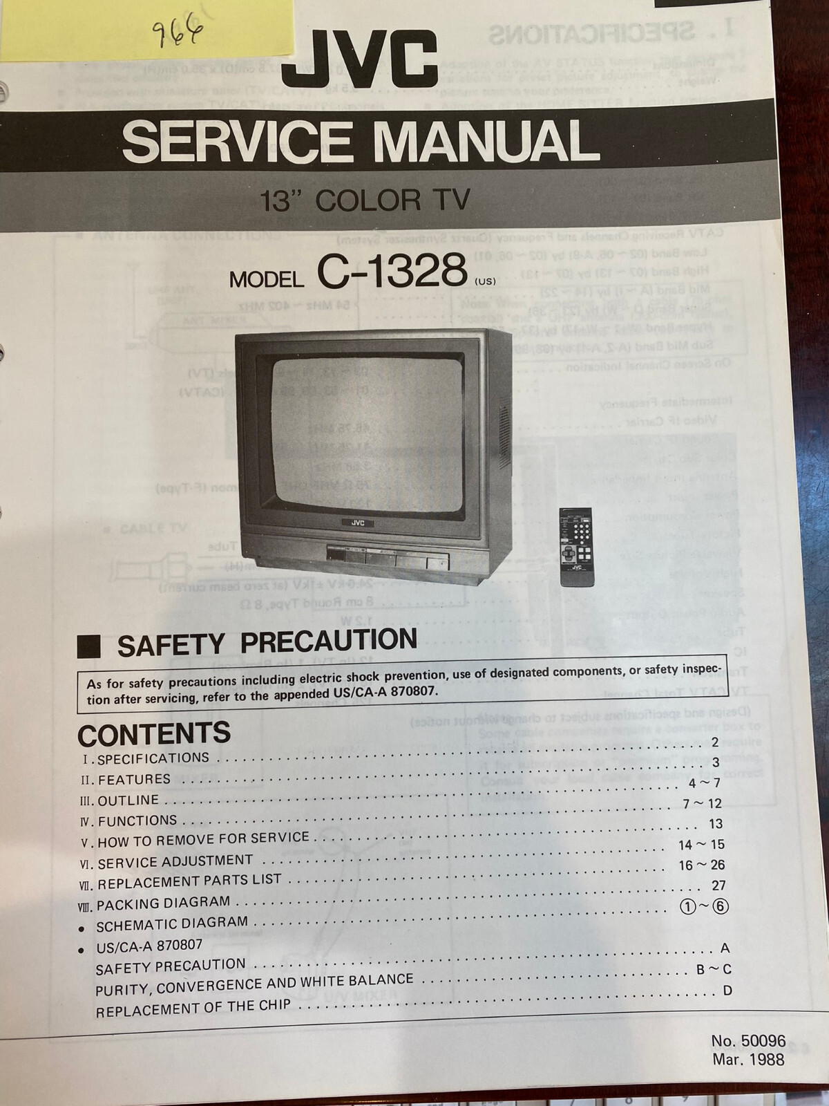 JVC C-1328 C1328 US TV REPAIR Service Manual FROM THE USA **ORIGINAL ...