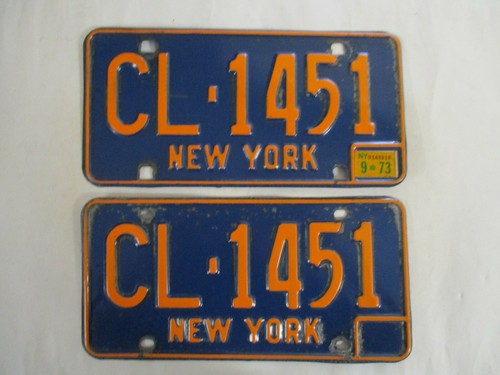 PAIR 1973 New York License Plate Tag | eBay