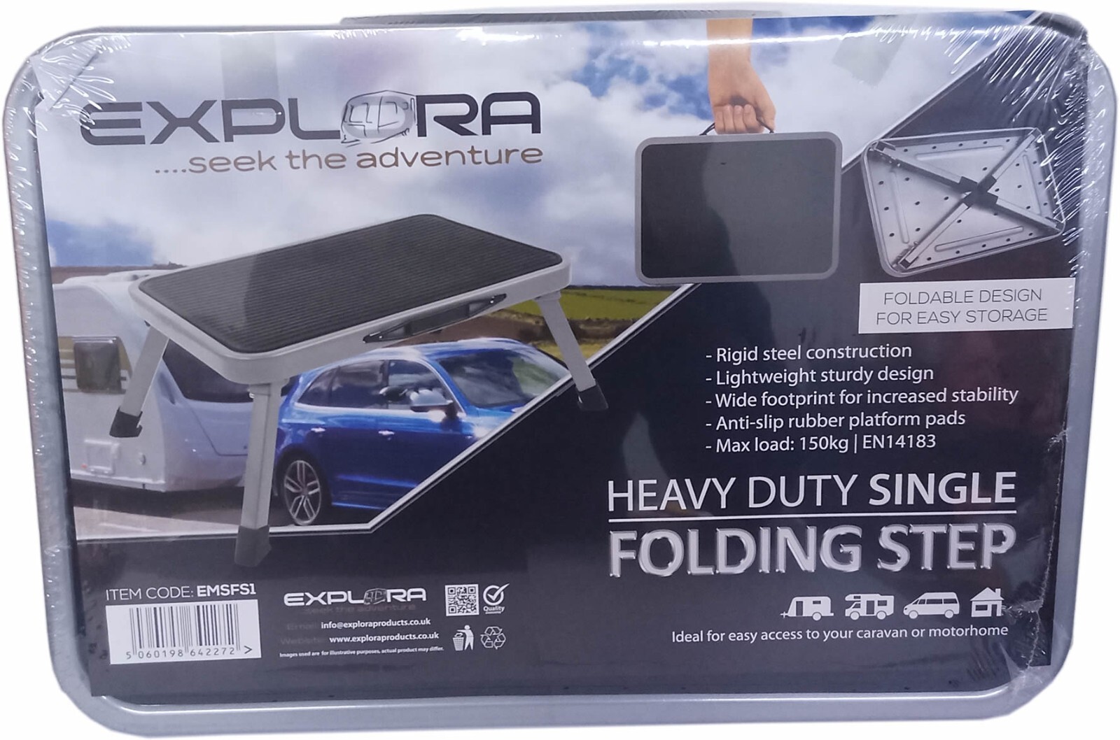 Single Folding Caravan Step Steel Rubber Non Slip Tread Van Motorhome ...